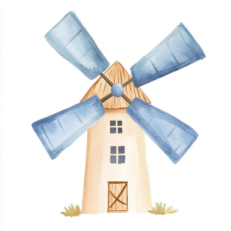 Windmill Clipart, Rustic Art, Pastel Decor, Country Style, Farm Charm ...