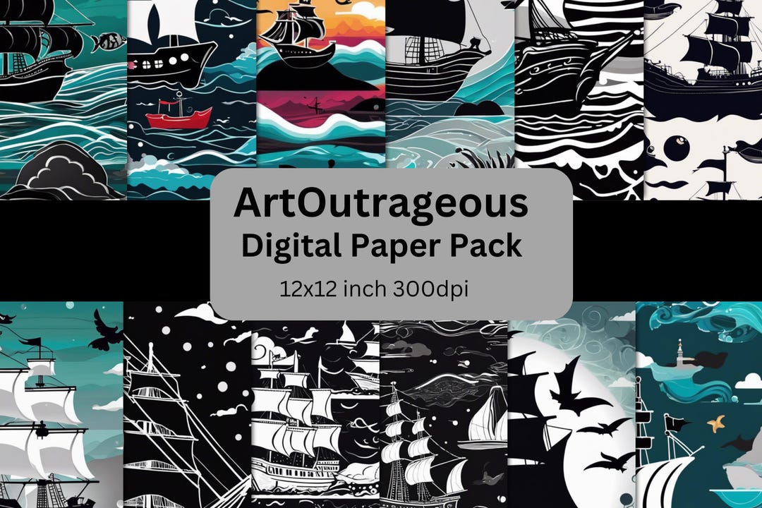 Sailing the Seas, Digital Paper, 12x12 Scrapbook Papers, Sailing Ships ...