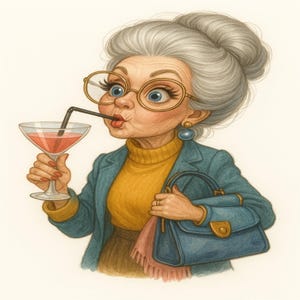 Boozy Grandma, Glam Grandma Art, Chic Elder Lady, Vintage Cartoon ...