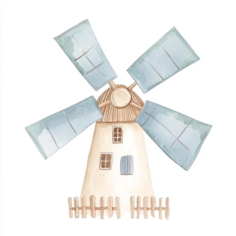 Windmill Clipart, Rustic Art, Pastel Decor, Country Style, Farm Charm ...