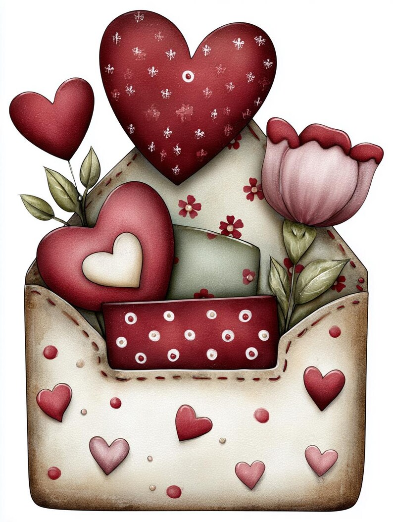 Floral Heart Envelopes, Valentine Letter Clipart, Romantic Flowers PNG ...