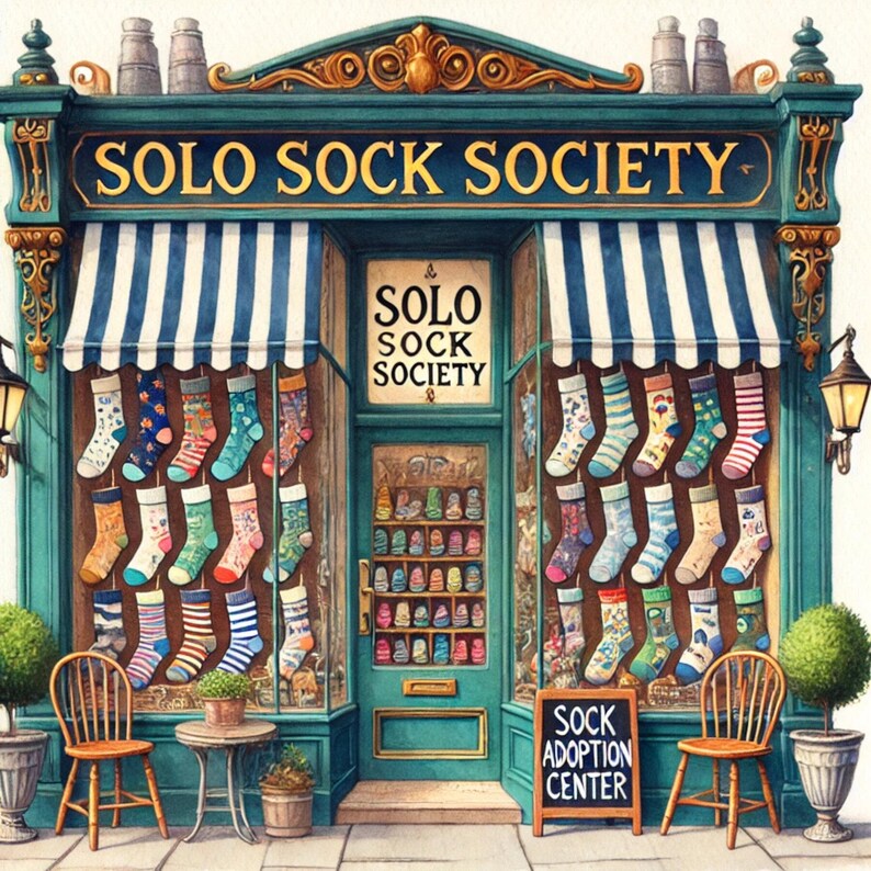 Missing Socks, Sock Shop Clipart, Odd Sock Art, Quirky Store, Missing ...