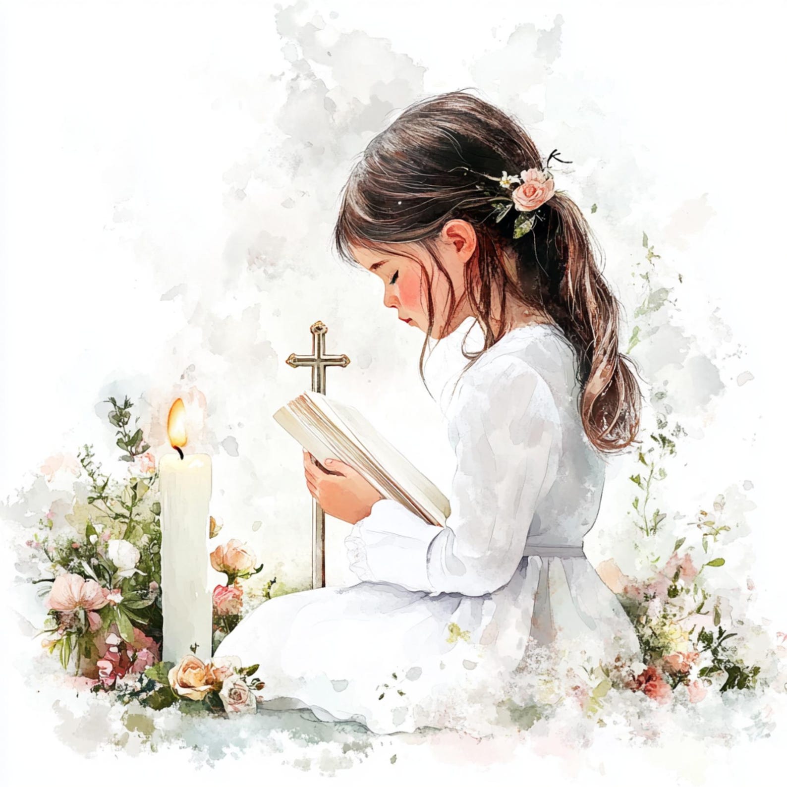 First Communion CLIPART, Prayer Girl Watercolor, Christian Child Art ...