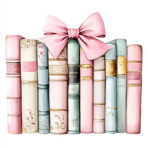 Book Love, Pink Book Stack, Pastel Book Clipart, Girly Book Decor, Book ...