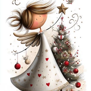 Whimsical Christmas Angel PNG Set, Holiday Tree Girl Clipart, Festive ...