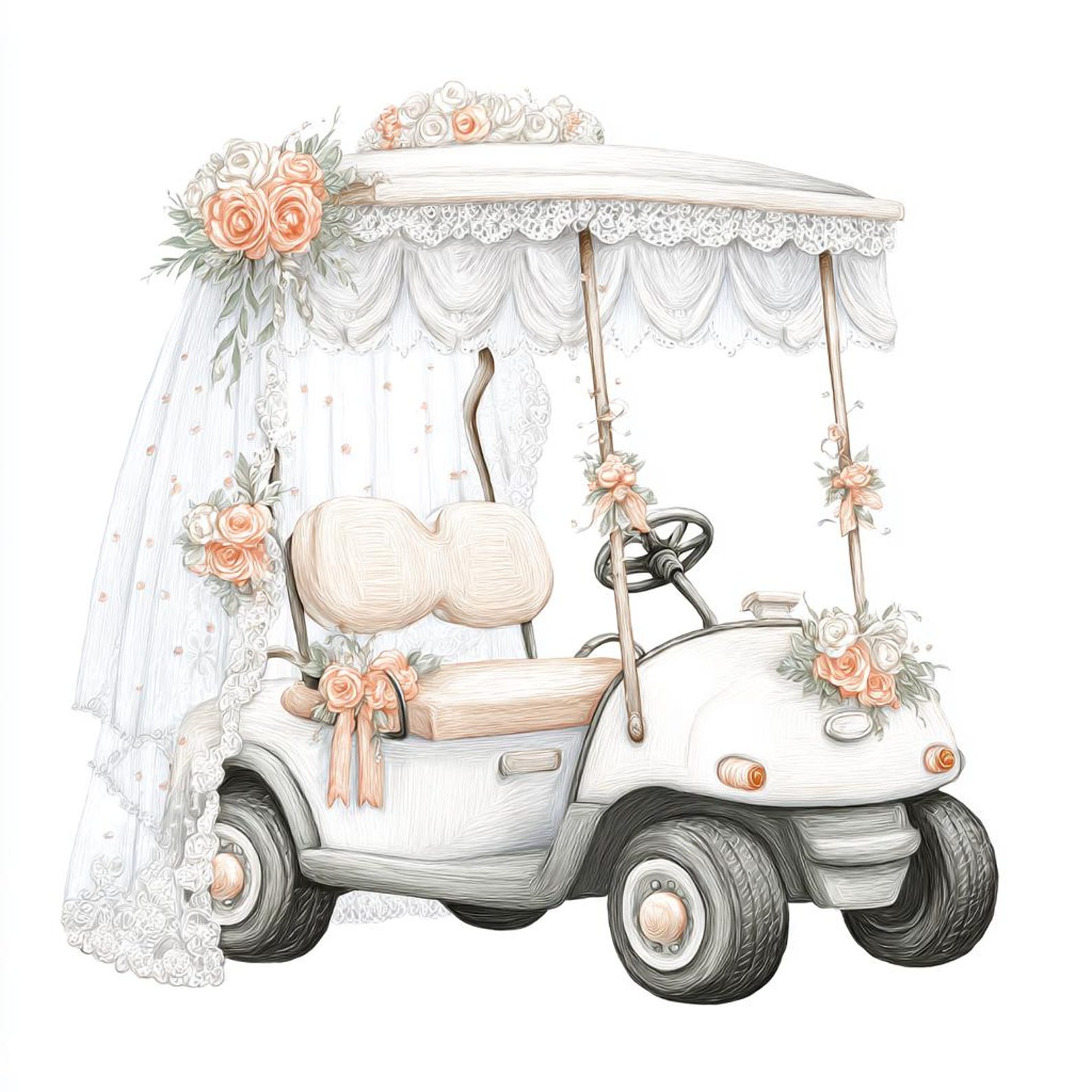 Wedding Cart, Golf Wedding, Floral Cart, Bride Ride, Veil Decor, Cute ...