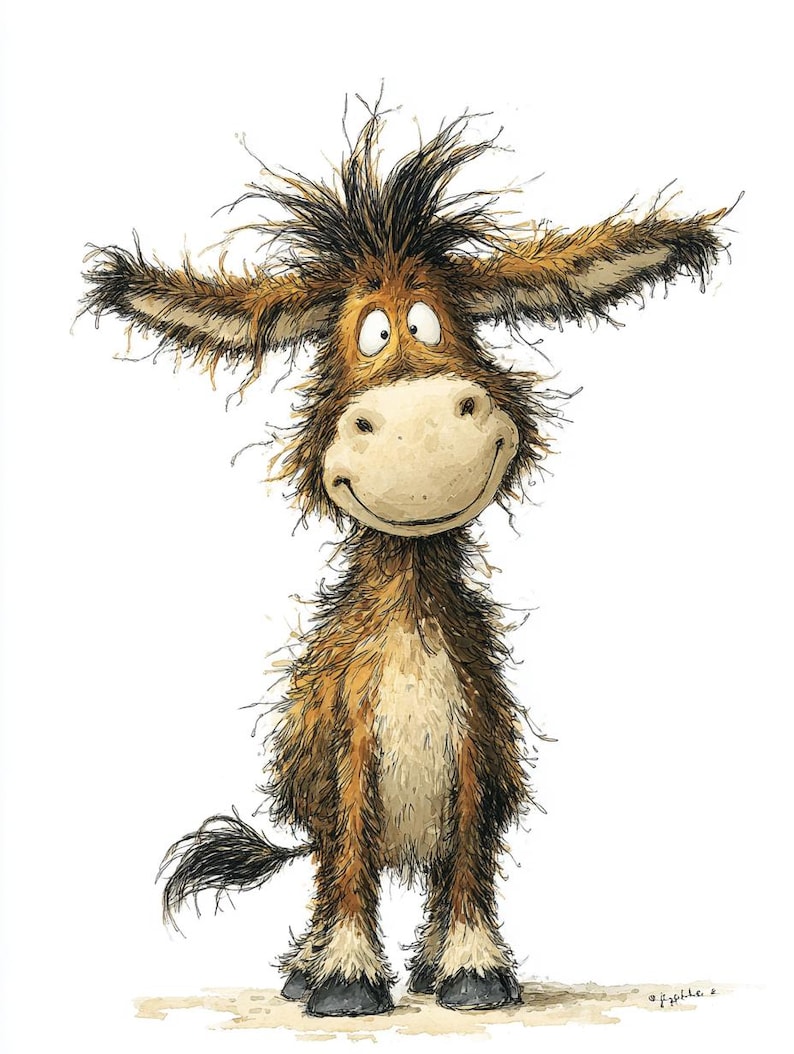 Donkey Art Print, Scruffy Donkey, Funny Donkey Gift, Whimsical Donkey ...