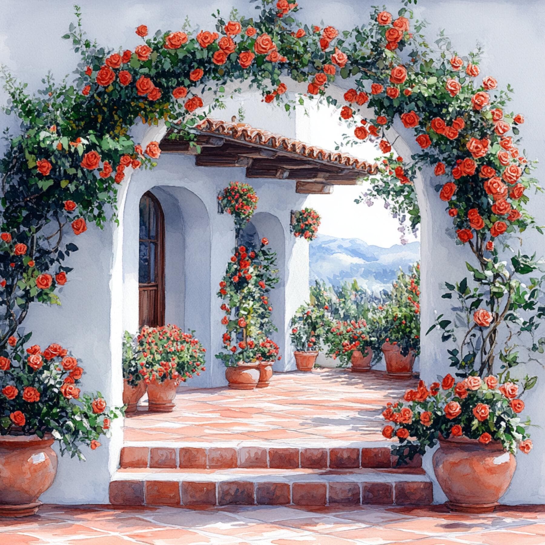 Italian Courtyard, Villa Wall Art, Garden Arch Art, Patio Print, Tuscan ...