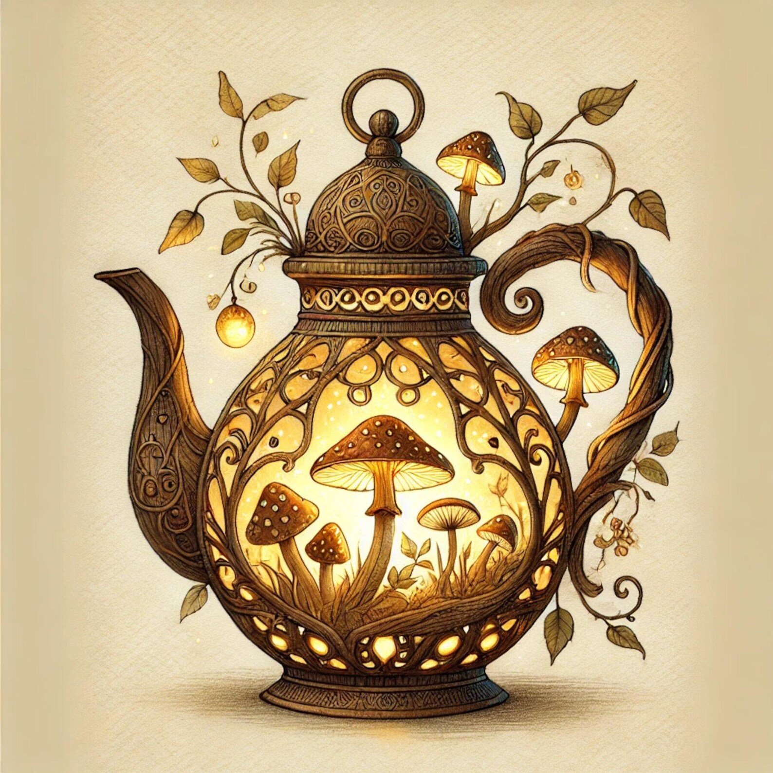 Magical Teapot Clipart, Lantern Teapot PNG, Whimsical Tea Art, Fantasy ...