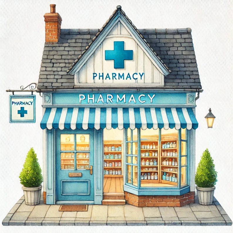 Village Pharmacy, Pharmacy Clipart, Shopfront Art, Drugstore Art ...