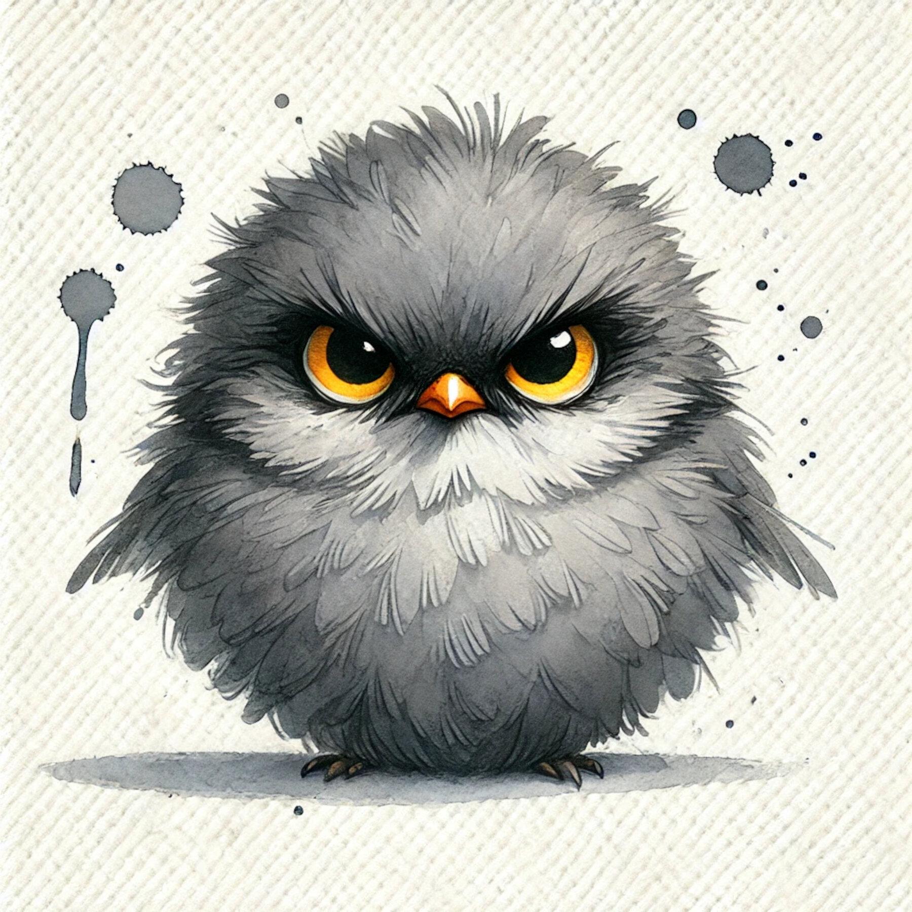 10 Grumpy Birds Clipart, Cute Fluffy Birds, Digital Clipart, Watercolor ...