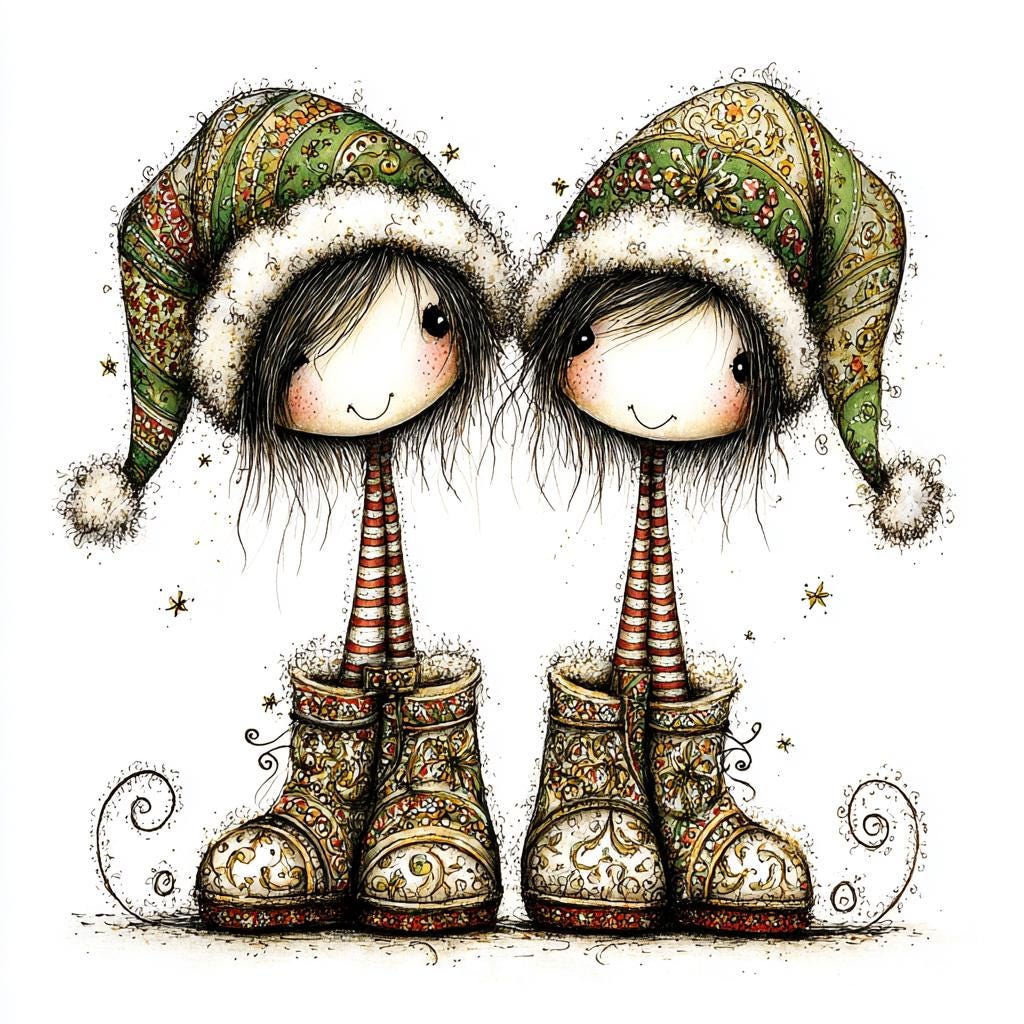 Whimsical Elf Clipart Set, Cozy Christmas Shoe PNG, Patchwork Holiday ...