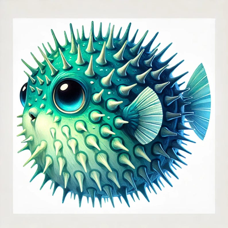 Cute Pufferfish, Cartoon Fish, Ocean Animal, Sea Creature, Kawaii Fish ...