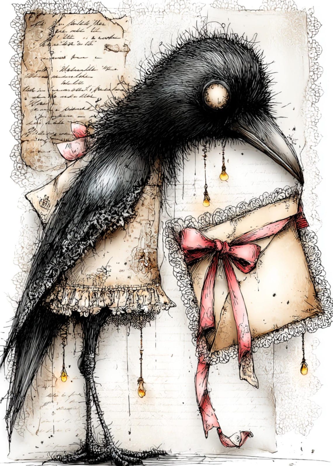 Love Letter Crows, Gothic Valentine Ravens, Vintage Bird Art, Romantic ...