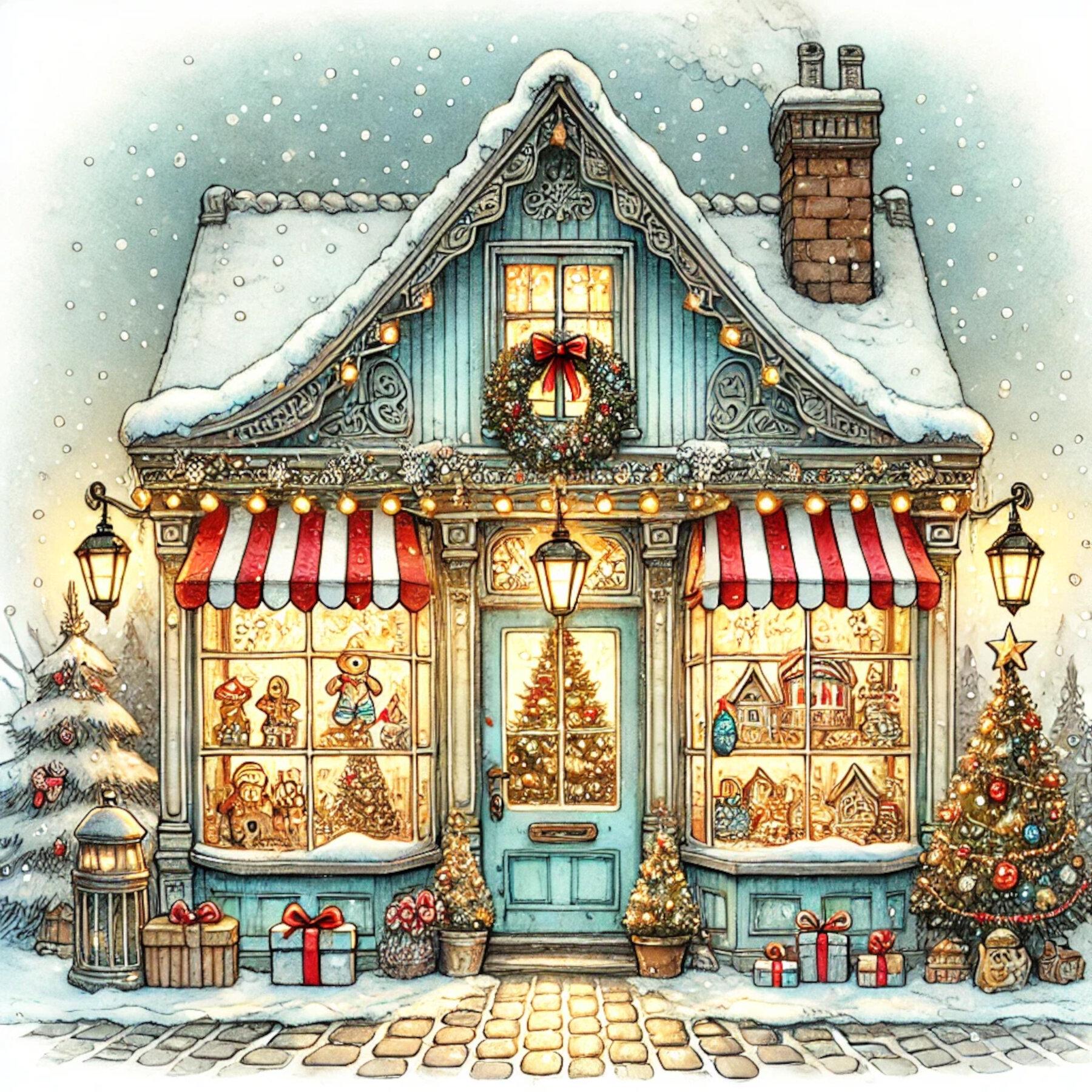 Christmas Shop, Holiday Decor, Festive Storefront, Xmas Display, Cozy ...