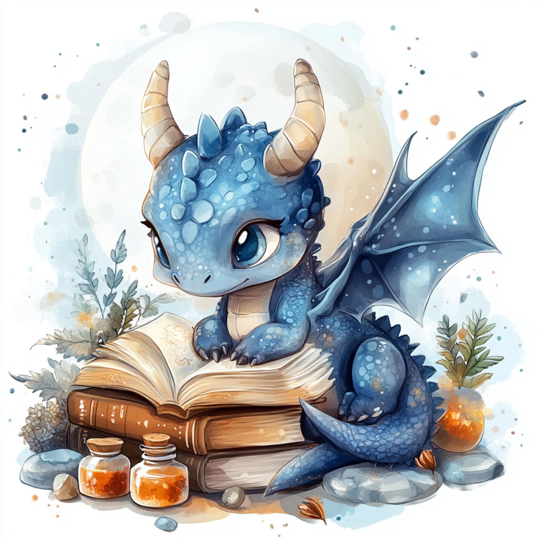 Dragon Clipart, Baby Dragon, Cute Dragon Art, Reading Dragon, Book ...