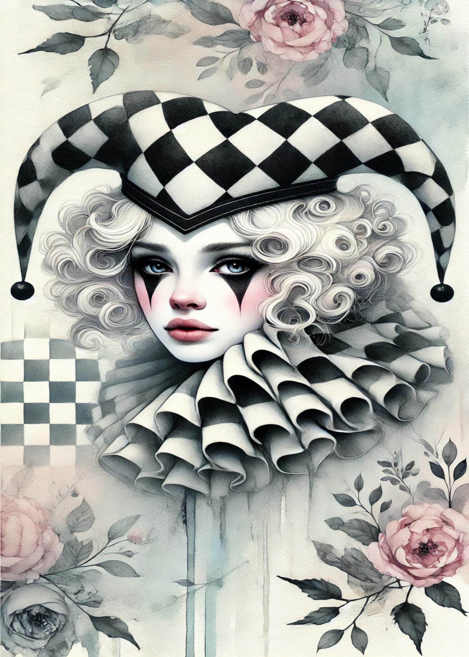Harlequin, Whimsical Harlequin, Watercolour Art, Checkerboard Theme ...