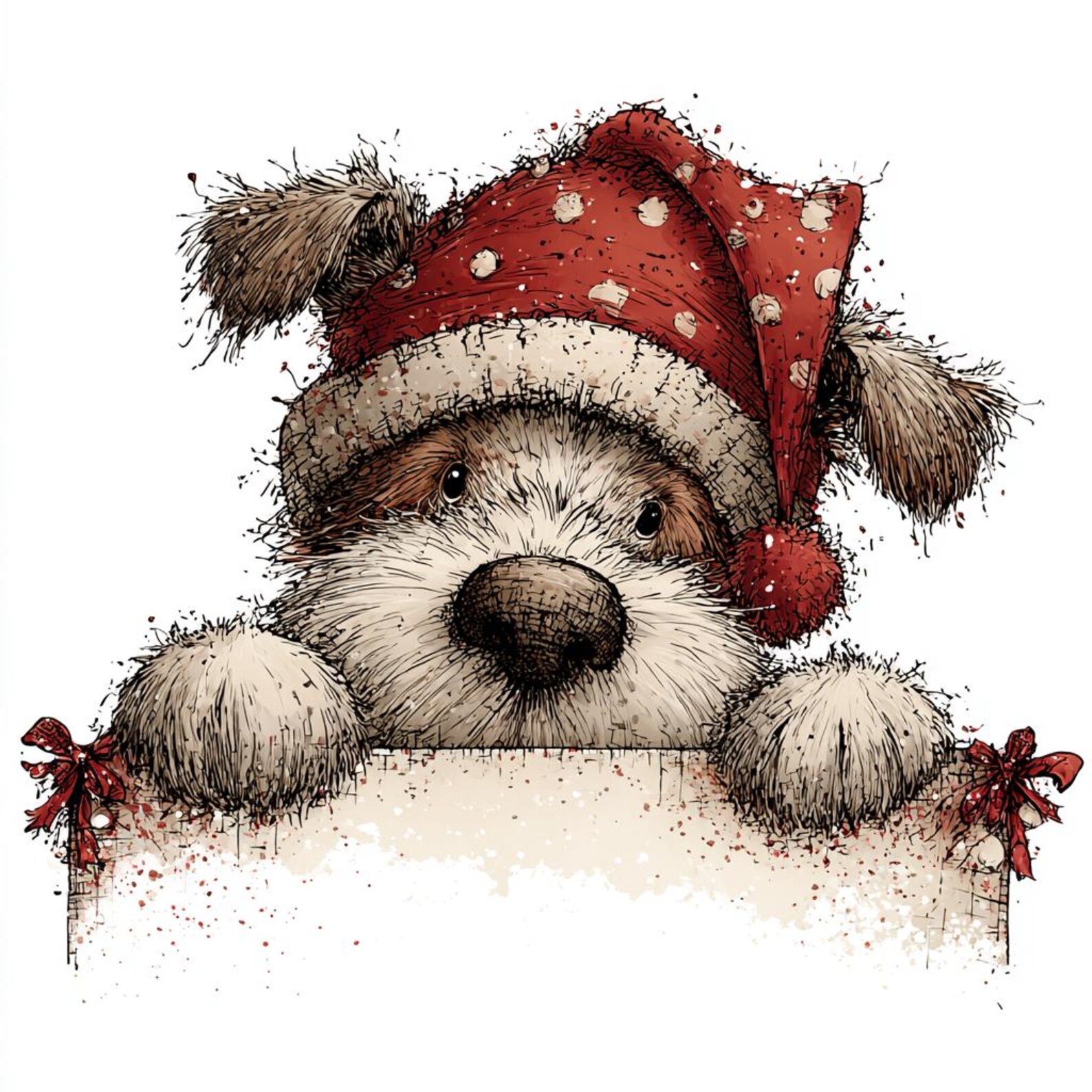 Christmas Dog Clipart, Holiday Puppy Sign PNG, Festive Dog With Red Hat ...