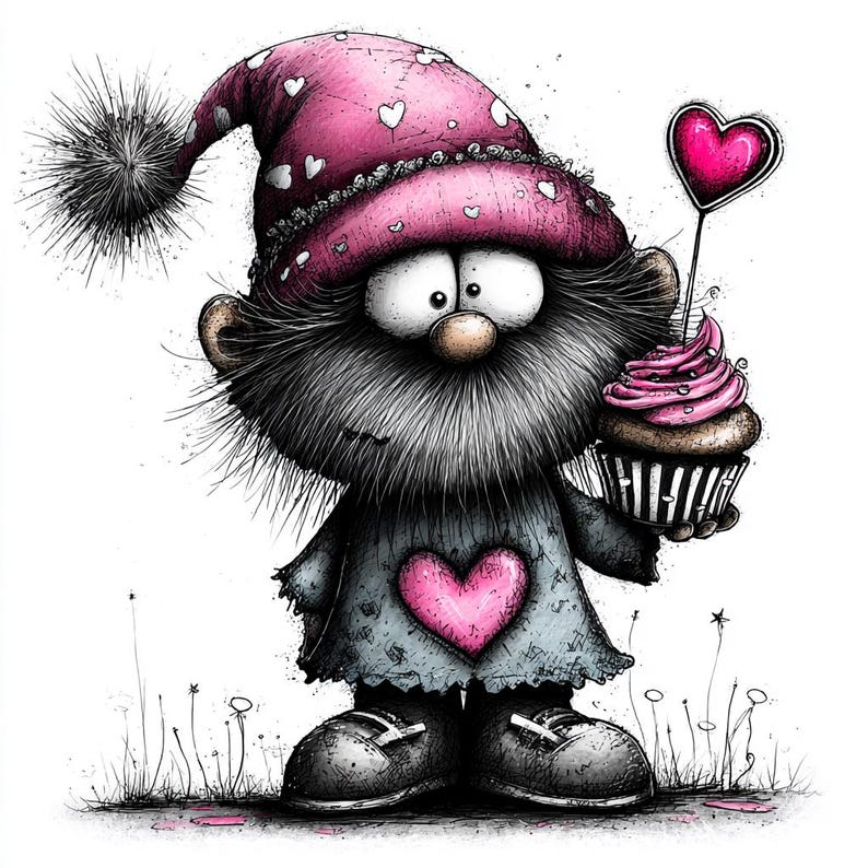 Cupcake Love Gnomes, Valentine Gnome PNG Set, Gothic Pink Cupcake ...