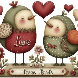 Whimsical Love Birds CLIPART, Folk Art Valentine Birds, Hand Painted ...