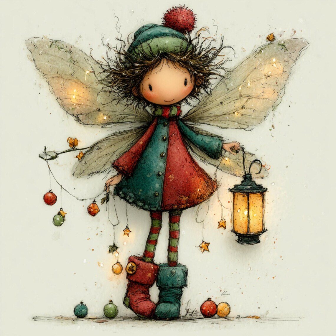 Fairy Lantern, Elf Art, Winter Sprite, Xmas Clipart, Holiday Elf, Cute ...