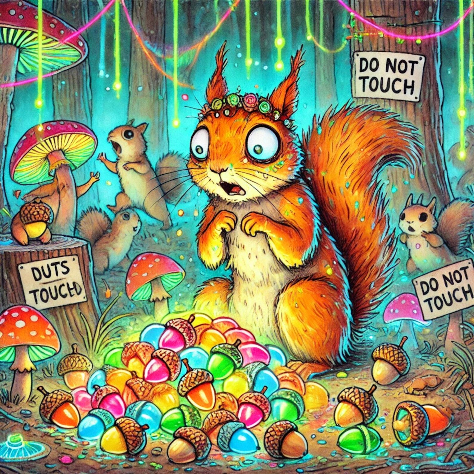 Nuts After Dark, Squirrel Rave, Forest Party, Cute Animals, Watercolor ...