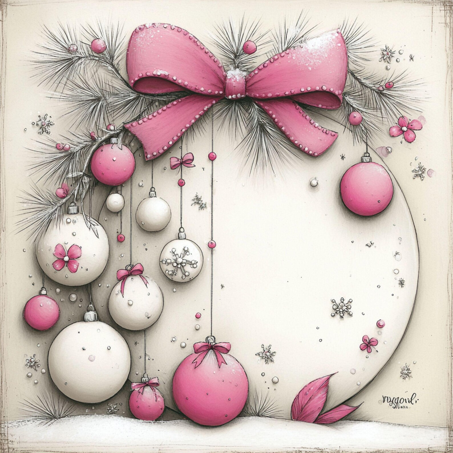 Vintage Pink Christmas Frames, Shabby Chic Scrapbook Borders, Festive ...