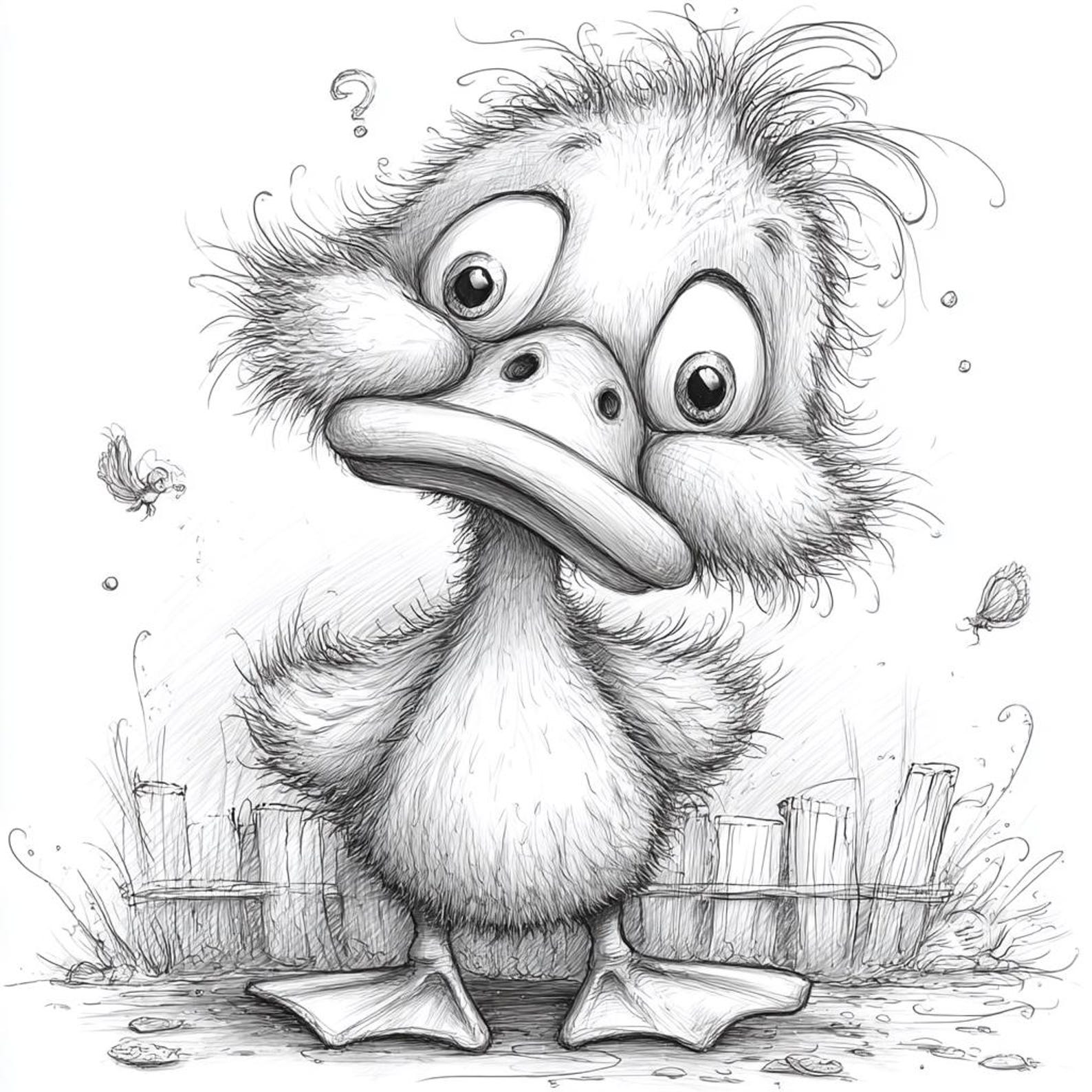 Adorable Duckling Sketch Set, Whimsical Pencil Art of Cute Ducks ...