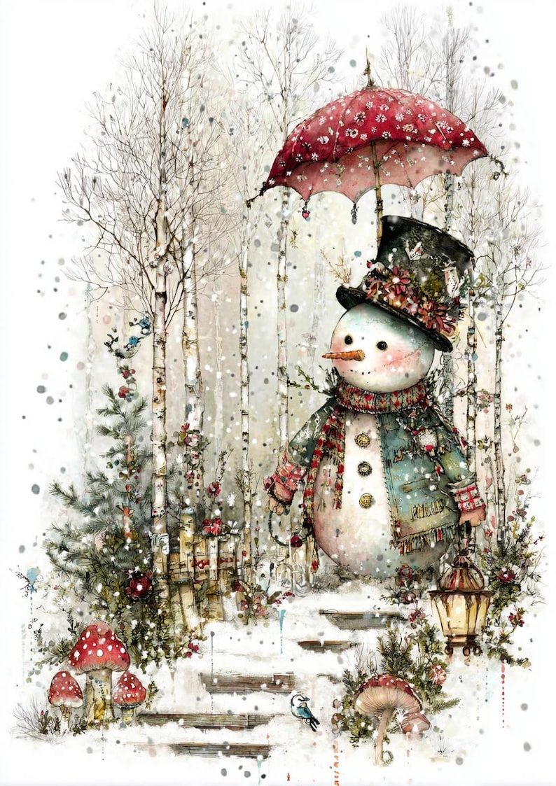 Whimsical Snowman Family PNG Set, Vintage Christmas Clipart, Cozy ...