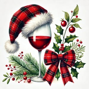 Tartan Wine, Christmas Wine Glass, Holiday Decor, Festive Illustration ...