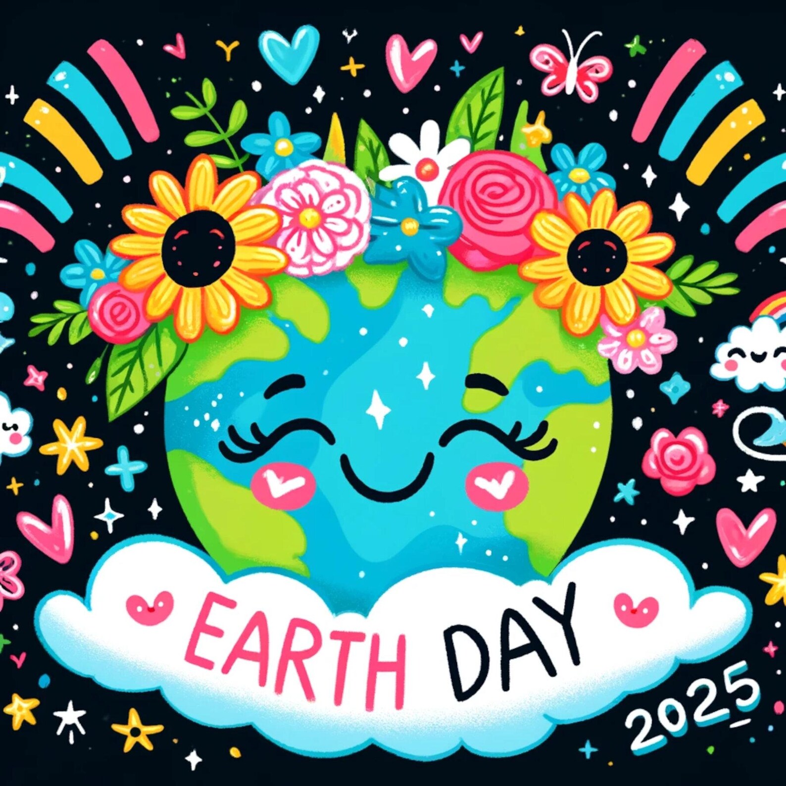 Earth Day 2025, Cute Planet Art, Happy Earth Clipart, Eco Kawaii Design ...