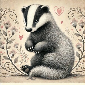 Barry Badger, Cute Badger, Valentine Badger, Whimsical Badger, Love ...