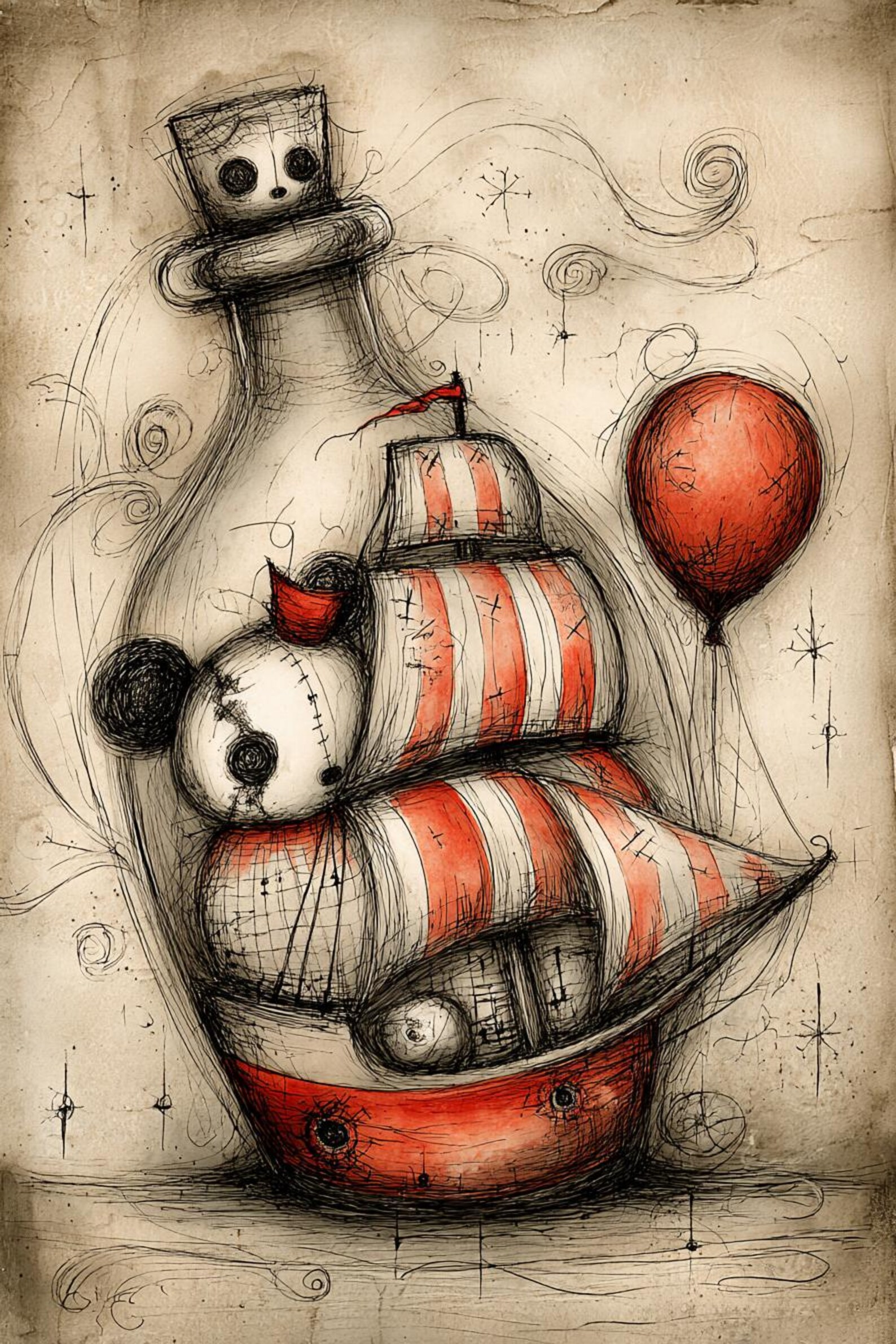 Gothic Ship, Spooky Boat, Eerie Voyage, Creepy Cute, Haunted Art, Red ...