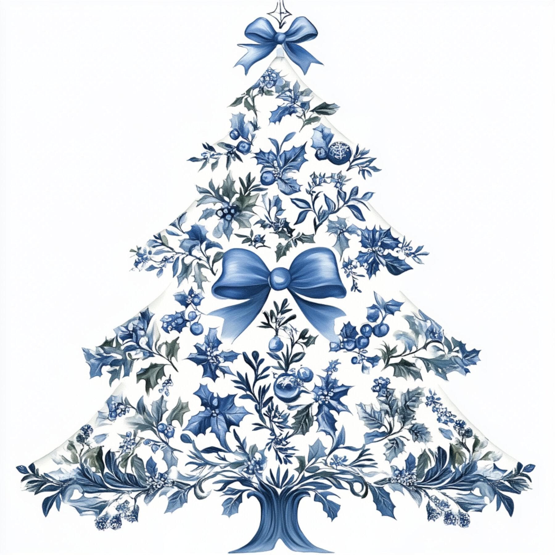 Chinoiserie Tree, Blue Xmas Art, Elegant Holiday, Delft Christmas ...