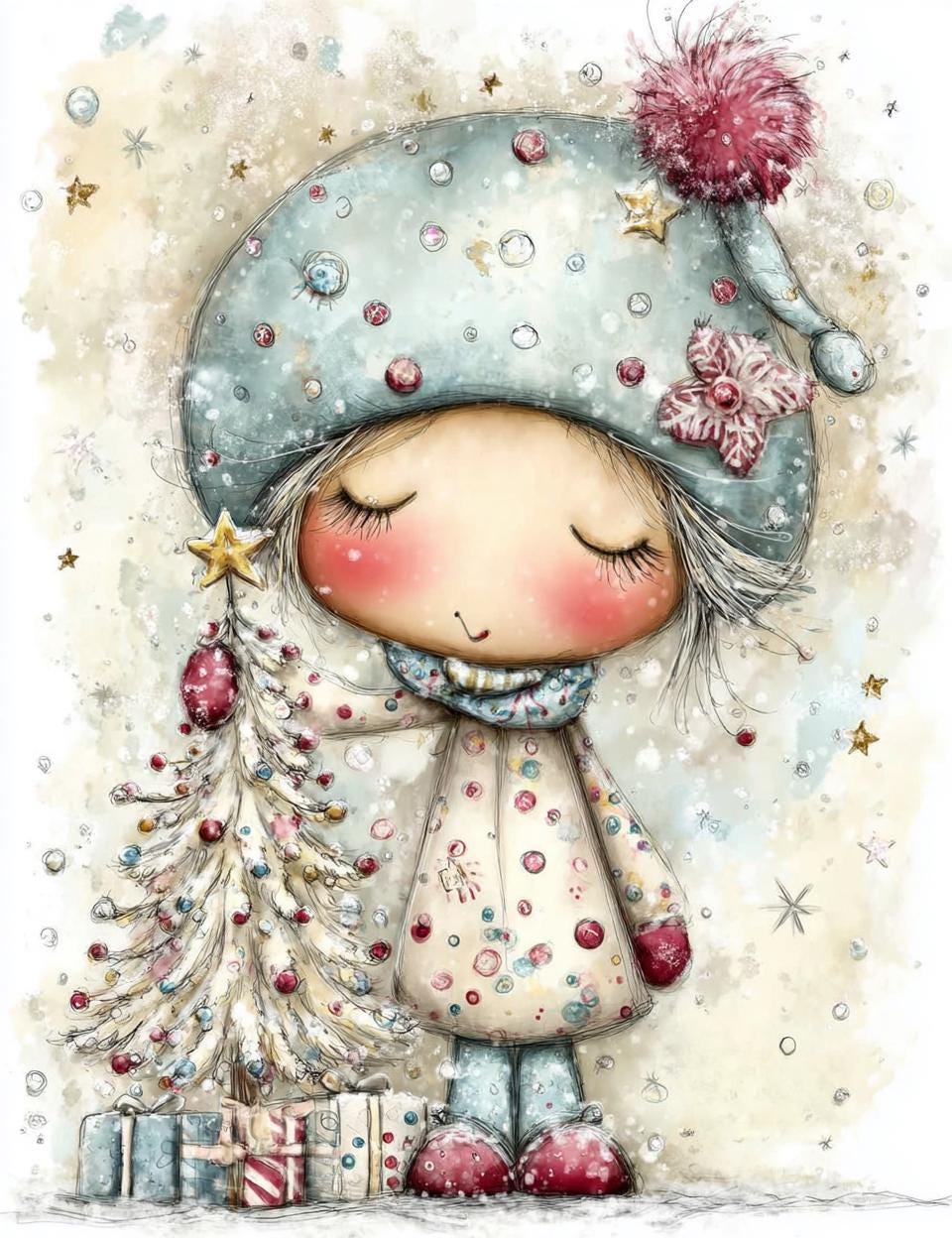 Whimsical Christmas Girl PNG Set, Pastel Holiday Clipart, Cute Winter ...