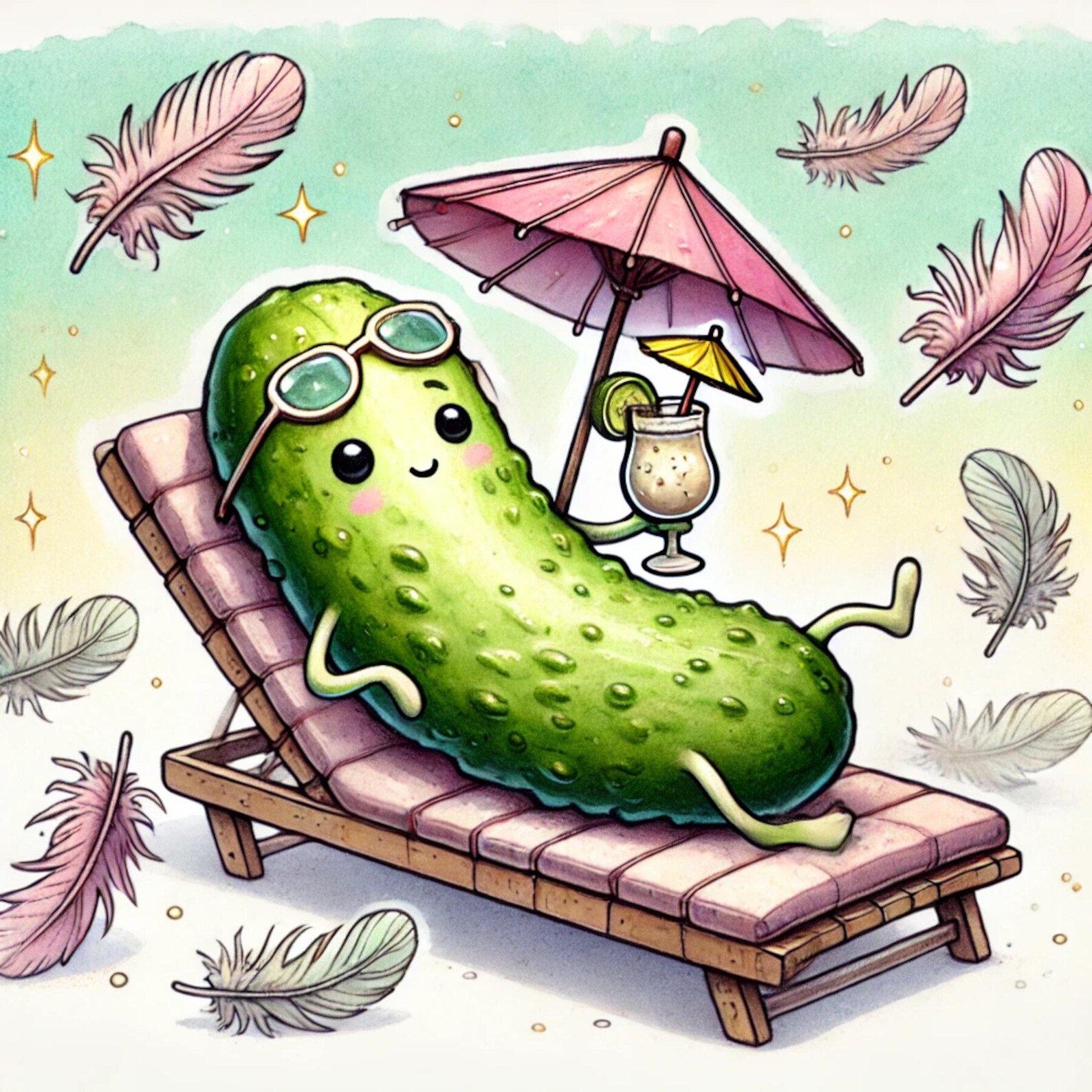Whimsical Pickle, Humorous Food, Funny Pickle, Whimsical Clipart, Funny ...
