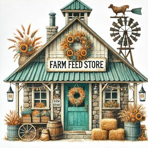 Farm Feed Store, Farm Shop Clipart, Feed Store Art, Rustic Shop ...