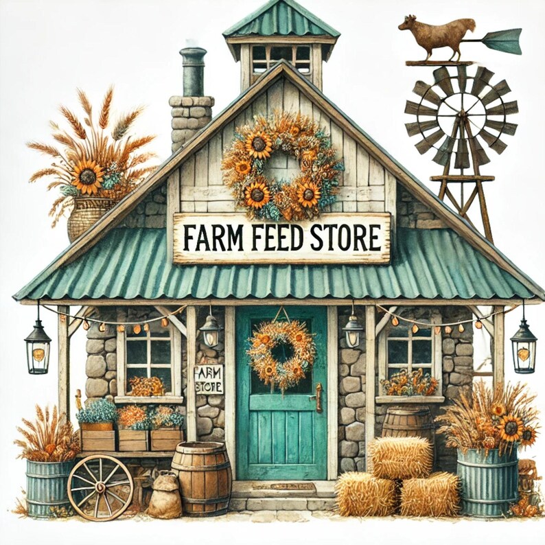Farm Feed Store, Farm Shop Clipart, Feed Store Art, Rustic Shop ...