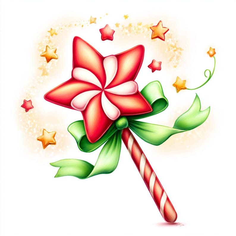 Peppermint Wand, Candy Cane Art, Star Wand Clipart, Holiday Wand, Xmas ...