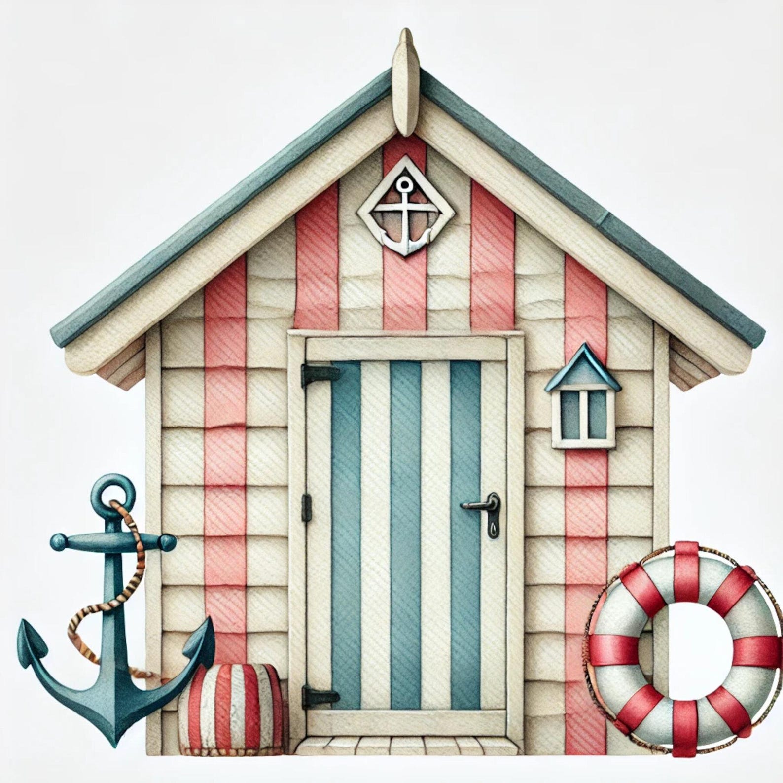 Whimsical Beach Huts, Pastel Watercolor Art, Coastal Decor Clipart ...