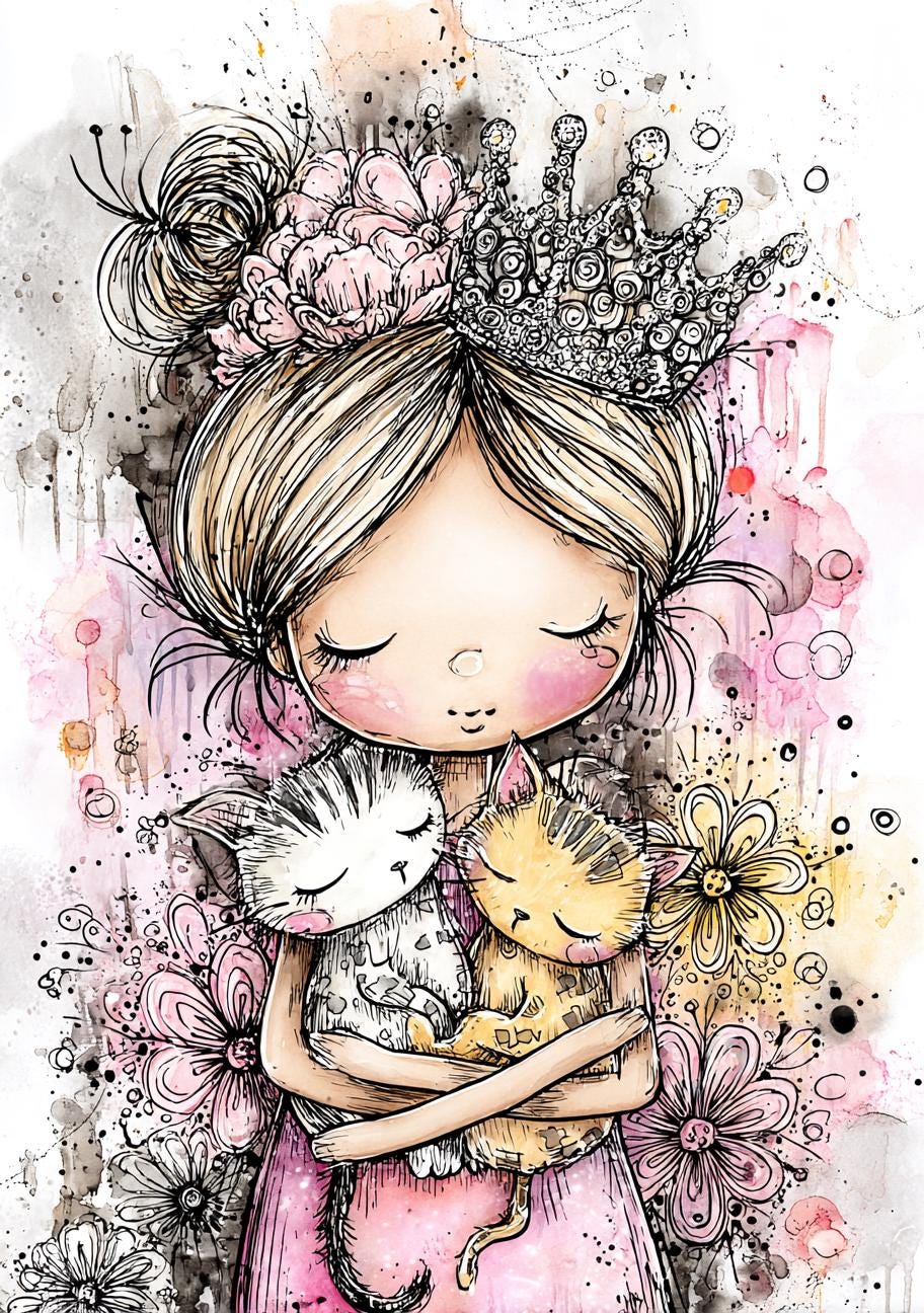 Princess Art, Cute Kittens, Cat Lover Gift, Pink Nursery, Girly Decor ...