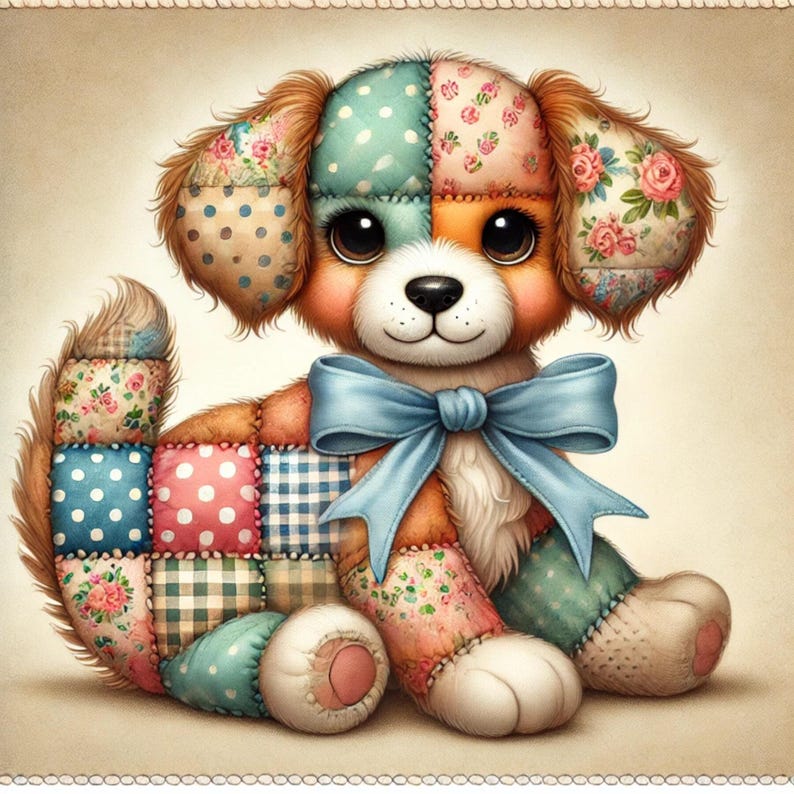 Patchwork Puppy, Quilted Puppy, Fabric Puppy Art, Vintage Puppy Jpg ...