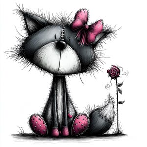 Pink Rose Fox, Valentine Fox PNG Set, Gothic Love Animals, Cute Fox ...