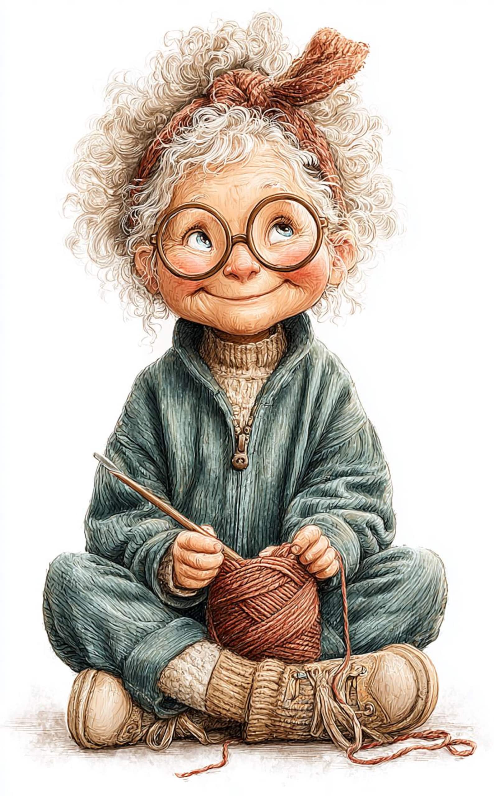 Knitting Nanna, Cozy Granny Illustration PNG Set, Whimsical Grandma Art ...