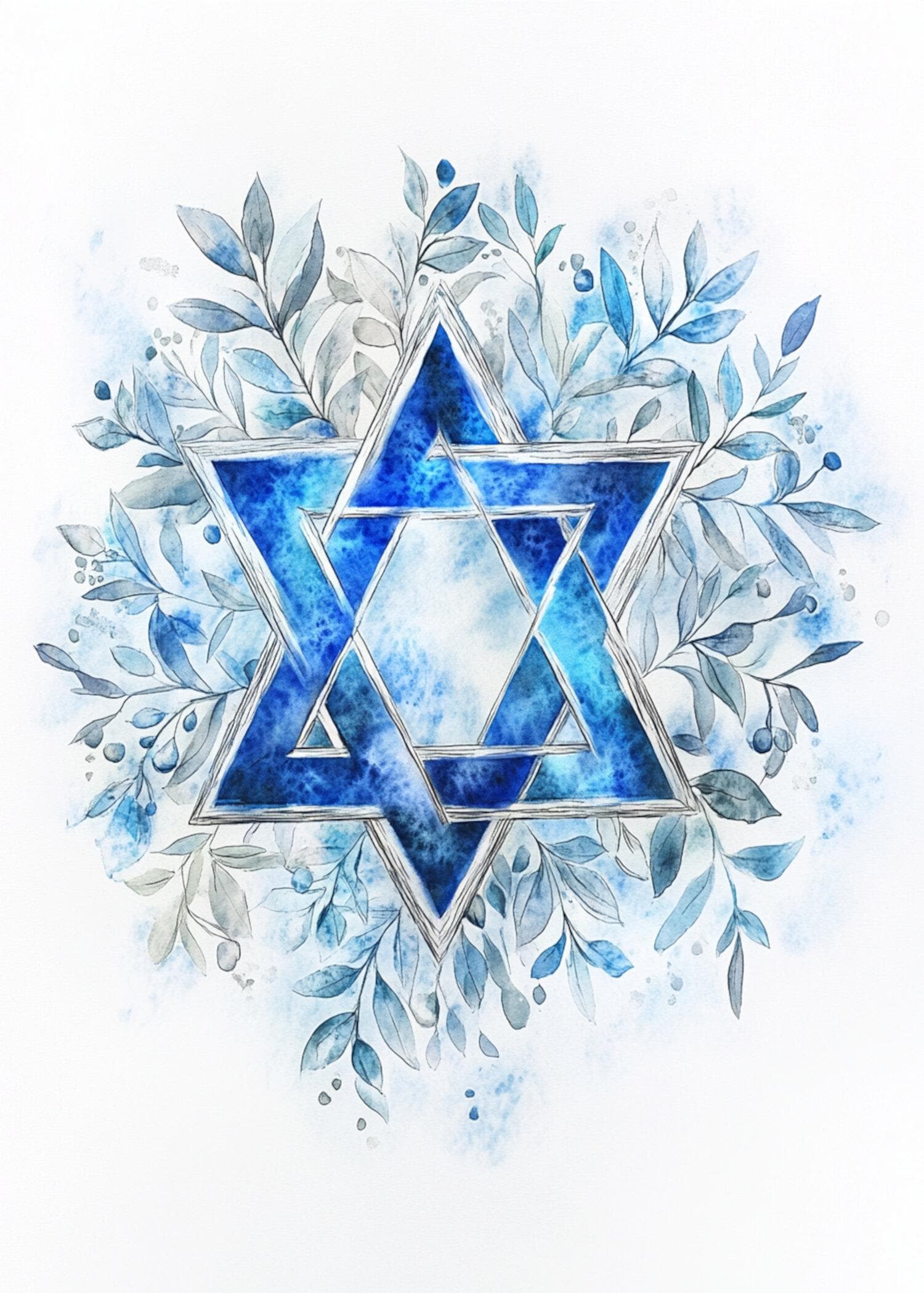 Star of David, Jewish Clipart, Hanukkah Star, Blue Floral Art, Hebrew ...