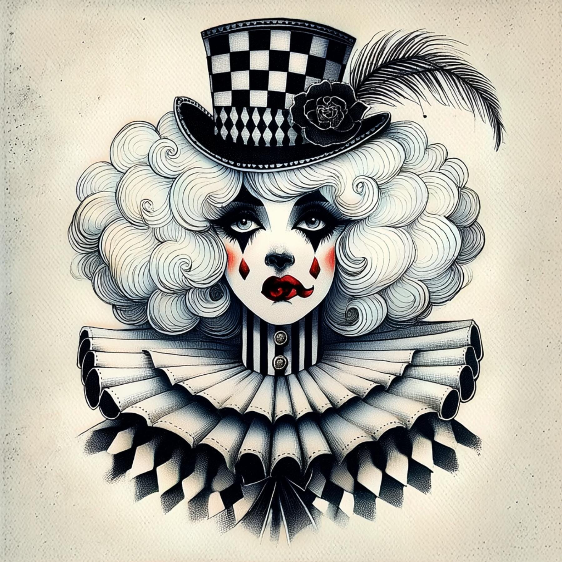 Velvet Pierrot, Vintage Clown, Harlequin Art, Circus Portrait, Black ...