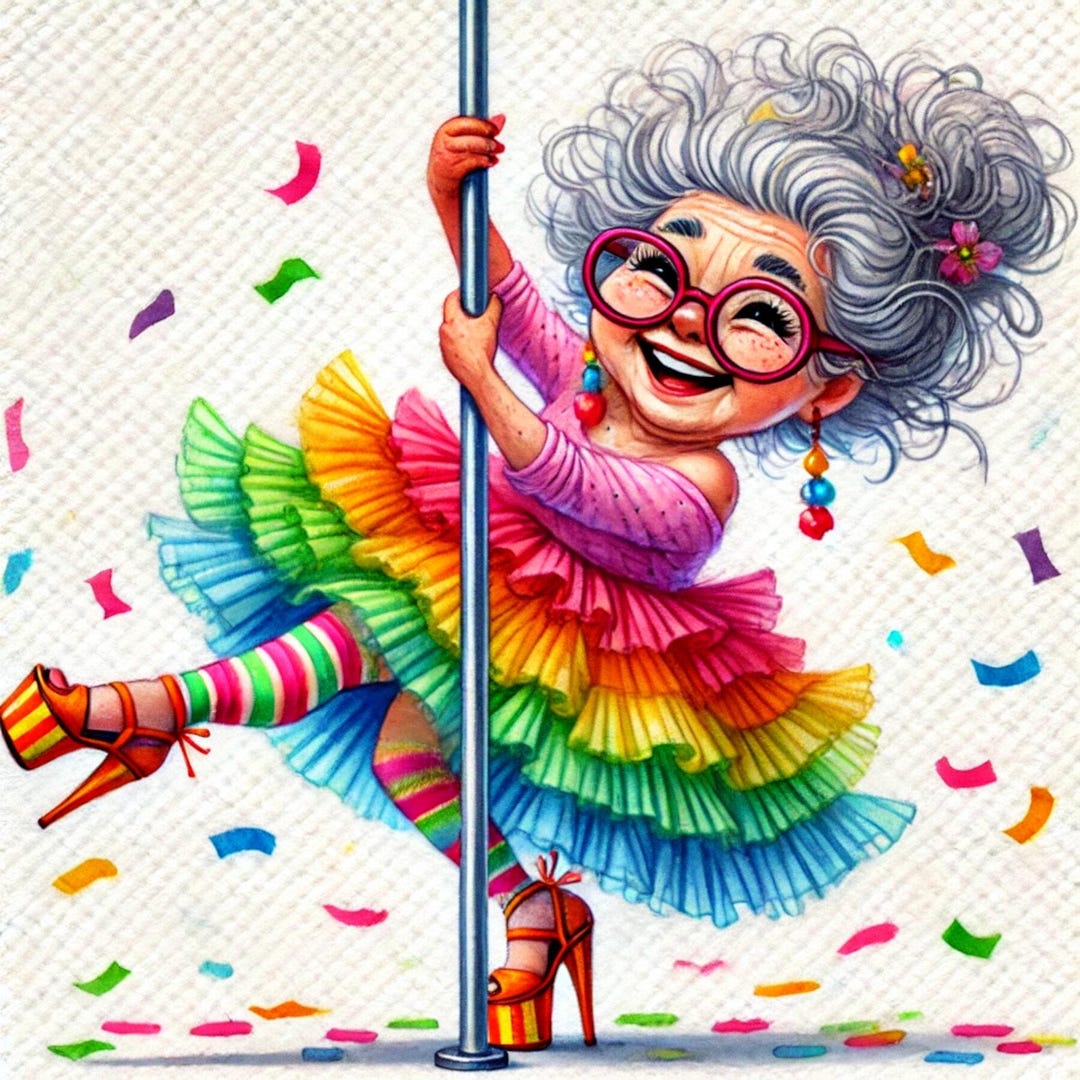 Whimsical Dancing Grandma CLIPART, Rainbow Tutu Illustration, Funny ...