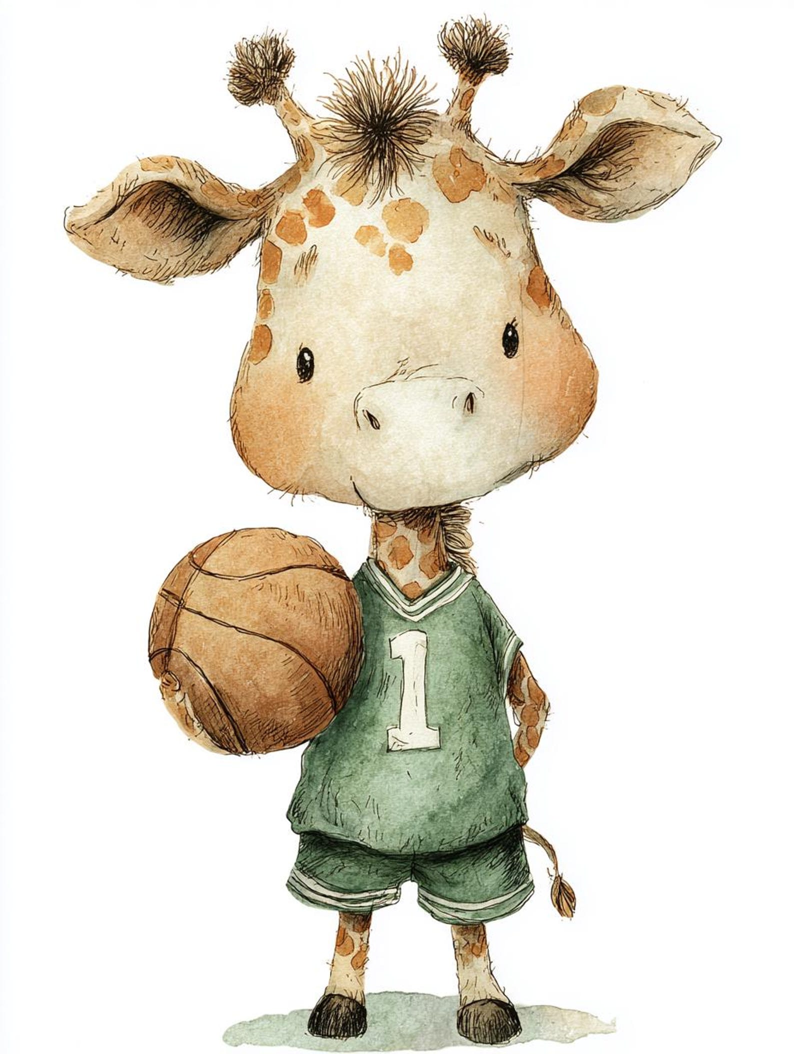 Basketball Giraffe CLIPART, Watercolor Sports Animal, Playful Hoops ...