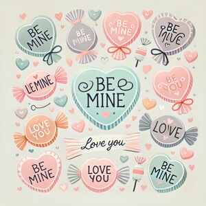 Pastel Candy Love Hearts, Valentine Sweets, Charming Typography, Soft ...