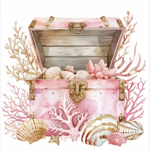 Pink Chest, Sea Shells, Coral Art, Ocean Finds, Coastal Pink, Beach ...